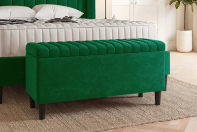 Lined 137cm Ottoman Storage box with Legs -Forest Green Plush Velvet ...