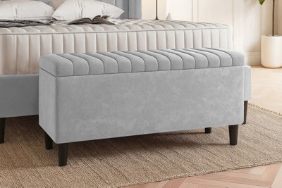 Lined 137cm Ottoman Storage box with Legs -Silver Plush Velvet Ottoman ...