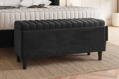 Lined 150cm Ottoman Storage box with Legs -Black Plush Velvet Ottoman ...
