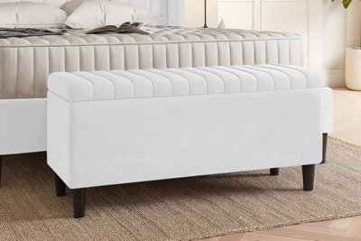 Lined 90cm Ottoman Storage box with Legs -White Plush Velvet Ottoman ...