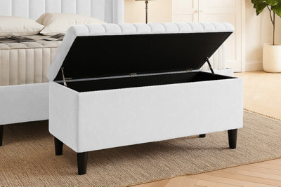 Lined 90cm Ottoman Storage box with Legs -White Plush Velvet Ottoman ...