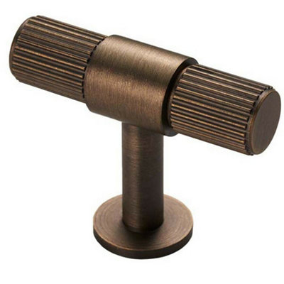 Lined Cupboard T Shape Pull Handle - 50 x 13mm - Antique Brass Cabinet ...