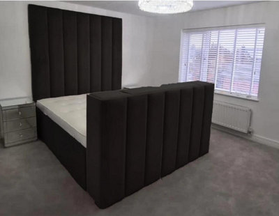 Lined TV Panel Bed - Modern Upholstered Bed Frame with Built-In TV Lift ...