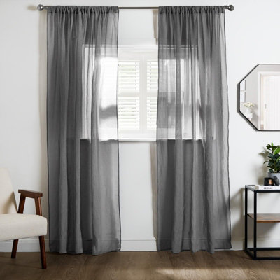 Linen Look Voile Curtains 2 Panels Net Rod Slot Top Pair 55x87 ...