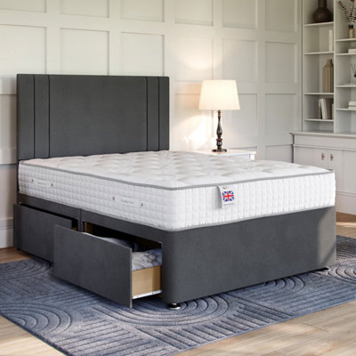 Lino Charcoal Platform Top Divan Bed Base 4FT Small Double with Large ...