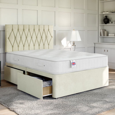 Lino Stone Platform Top Divan Bed Base 4FT6 Double with 2 End Drawers ...