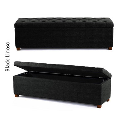 Linoso Chesterfield Black Ottoman Storage Box with Square Wooden Legs ...