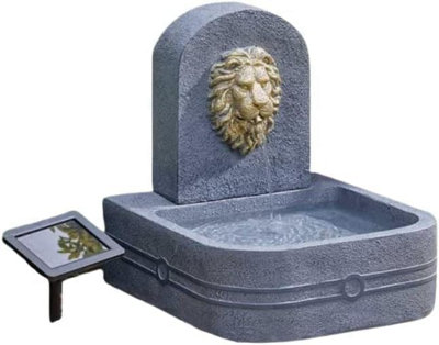 Lion Head Fountain Modern Rock Fall Water Fountain - Solar Powered ...