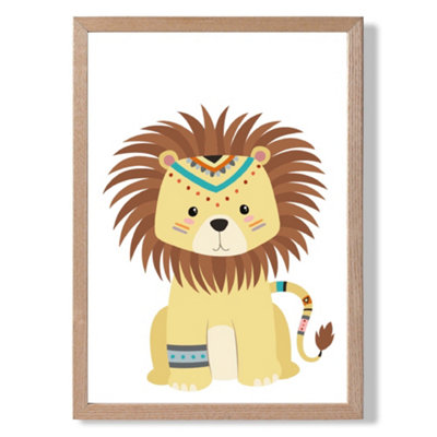 Lion Tribal Animal Framed Print SIZE: A3 with Oak Frame
