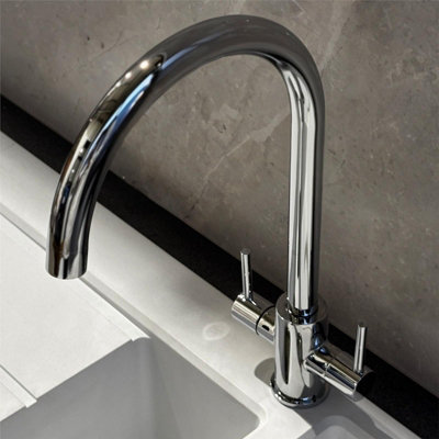 Liquida AD397CH Chrome Swan Neck Twin Lever Kitchen Mixer Tap