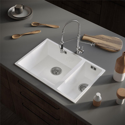 Liquida CM670GW 1.5 Bowl Gloss White Kitchen Sink Inset or Undermount