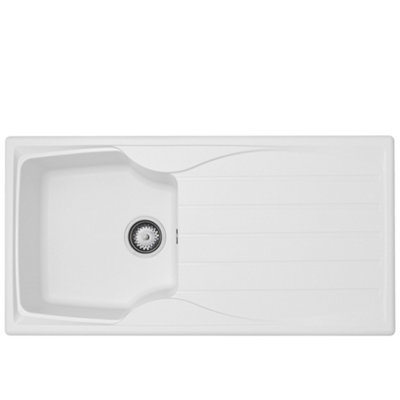 Liquida CMP10WH 1.0 Bowl White Kitchen Sink With KPO11CH Chrome Pull ...