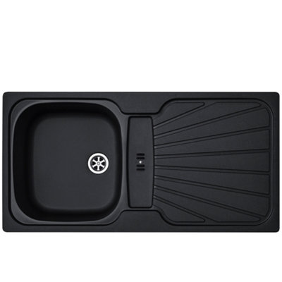 Liquida CMP5BL 1.0 Bowl Black Kitchen Sink With EB403MB Black Flat ...