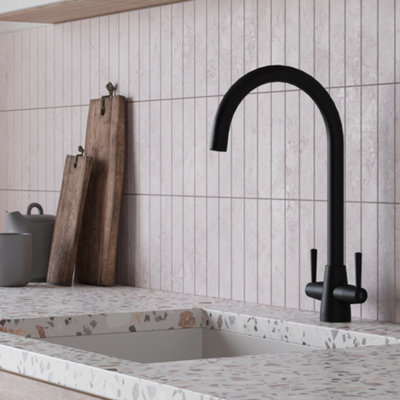 Liquida CMP5BL 1.0 Bowl Black Kitchen Sink With LU408MB Black Dual ...