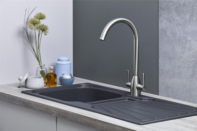 Liquida CMP5GR 1.0 Bowl Reversible Graphite Grey Kitchen Sink With ...