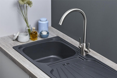 Liquida CMP5GR 1.0 Bowl Reversible Graphite Grey Kitchen Sink With ...