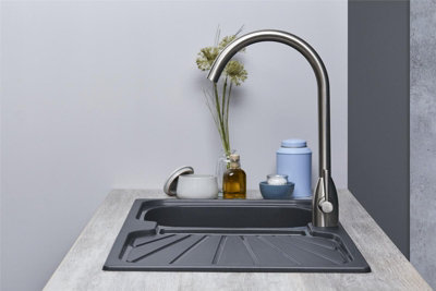 Liquida CMP5GR 1.0 Bowl Reversible Graphite Grey Kitchen Sink With ...