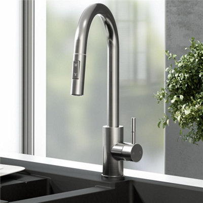 Liquida CT454BS Single Lever Pull-Out Brushed Steel Kitchen Mixer Tap