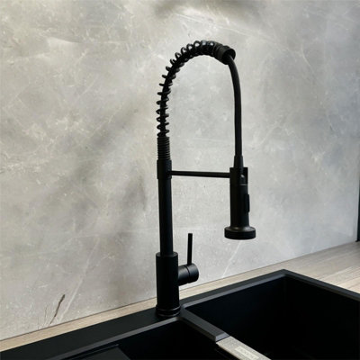 Liquida CT592MB Spring Style Black Kitchen Mixer Tap With Pull Out ...