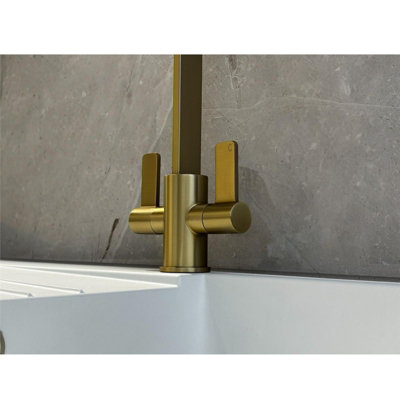 Liquida EB404BR Flat Style Modern Dual Lever Brushed Brass Kitchen ...