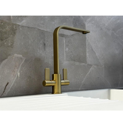 Liquida EB404BR Flat Style Modern Dual Lever Brushed Brass Kitchen ...