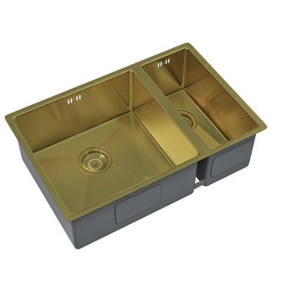 Liquida EL670BR 1.5 Bowl PVD Undermount Brushed Brass Kitchen Sink 670 ...