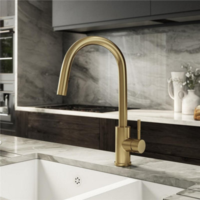 Liquida EPO11BR Single Lever Pull Out Mixer Brushed Brass Kitchen Mixer Tap