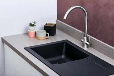 Liquida EW10BL 1.0 Bowl Composite Reversible Inset Black Kitchen Sink ...