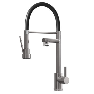 Liquida GD385BS Single Lever Multi Use Pull Out Brushed Steel Kitchen ...