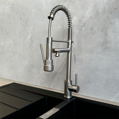 Liquida GR265BS Brushed Steel Kitchen Tap With Swivel Spout ...