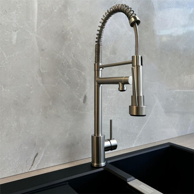 Liquida GR265BS Brushed Steel Kitchen Tap With Swivel Spout ...