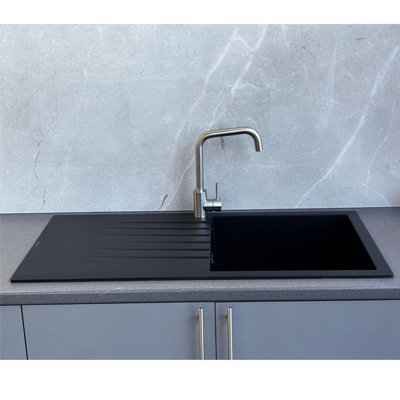 Liquida GRN100BL 1.0 Bowl Black Granite Reversible Kitchen Sink With Waste