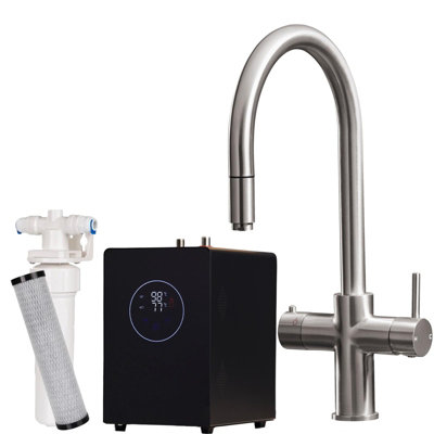 Liquida HT35BN 3-in-1 Brushed Nickel Boiling Water Kitchen Tap Pull Out ...