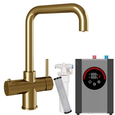 Liquida HT41BG 3 In 1 Brushed Gold Instant Boiling Water Kitchen Tap ...