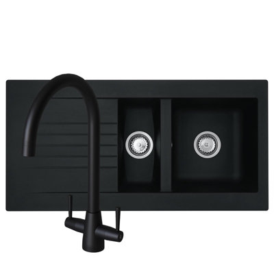Liquida KAV150BL 1.5 Bowl Composite Black Kitchen Sink And LU408MB ...