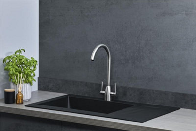 Liquida KAV860BL 1.0 Bowl Composite Reversible Black Kitchen Sink 860x500mm