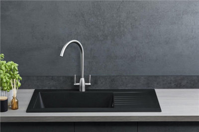 Liquida KAV860BL 1.0 Bowl Composite Reversible Black Kitchen Sink 860x500mm