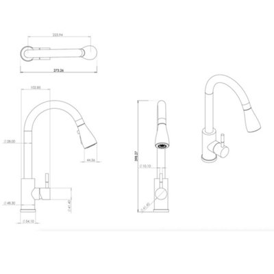 Liquida KPO11BR Single Lever Pull Out Mono Brushed Brass Kitchen Mixer Tap