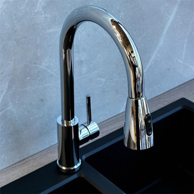 Liquida KPO11CH Chrome Single Lever Kitchen Mixer Tap With Pull Out Spray