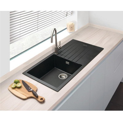 Liquida LG100BL 1.0 Bowl Granite Reversible Inset Black Kitchen Sink ...