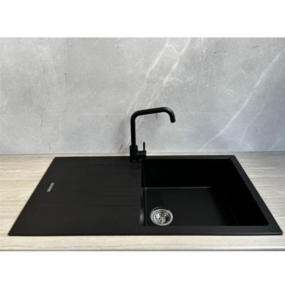 Liquida LG100BL 1.0 Bowl Granite Reversible Inset Black Kitchen Sink ...