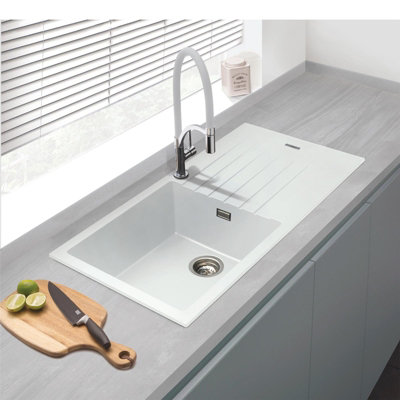 Liquida LG100WH 1.0 Bowl Granite Reversible Inset White Kitchen Sink ...