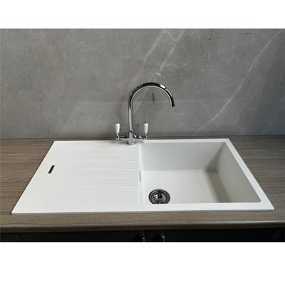 Liquida LG100WH 1.0 Bowl Granite Reversible Inset White Kitchen Sink ...