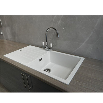 Liquida LG100WH 1.0 Bowl Granite Reversible Inset White Kitchen Sink ...