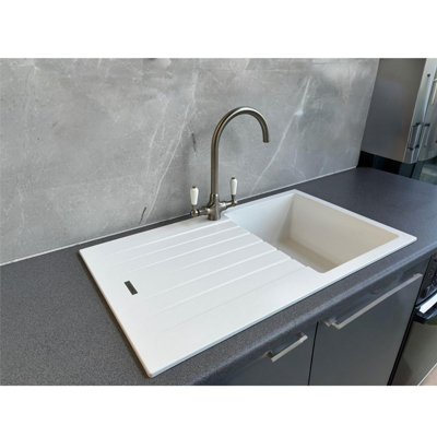 Liquida LG860WH 1.0 Bowl White Granite Reversible Inset Kitchen Sink ...
