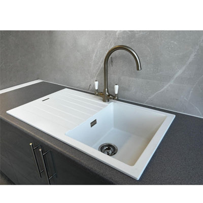Liquida LG860WH 1.0 Bowl White Granite Reversible Inset Kitchen Sink ...
