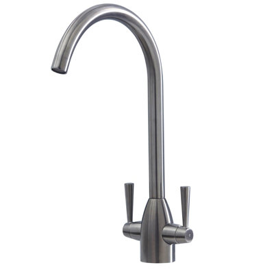 Liquida W05GM Swan Neck Monobloc Twin Lever Gun Metal Grey Kitchen ...