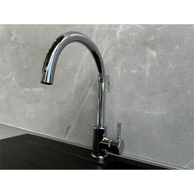 Liquida W06CH Chrome Swan Neck Single Lever Kitchen Mixer Tap