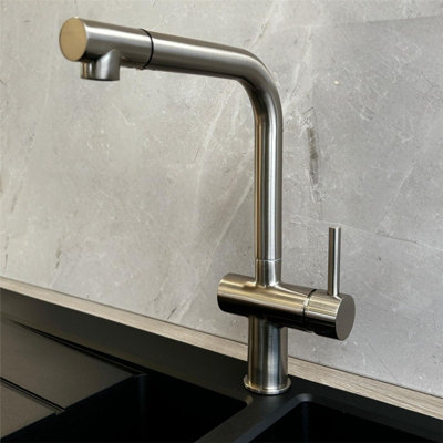 Liquida W15BN Brushed Nickel Single Lever Pull Out Spray Kitchen Mixer Tap