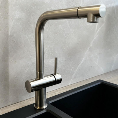 Liquida W15BN Brushed Nickel Single Lever Pull Out Spray Kitchen Mixer Tap